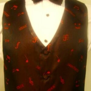 Black/Red Music Notes Waistcoat - Pocketwatch Waistcoats